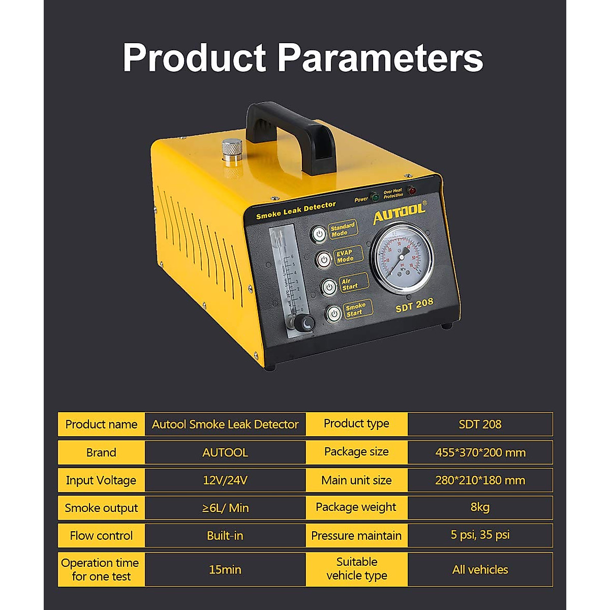 QPKING EVAP Smoke Fuel Leakage Tester 4 in 1 Car Conduit Pipe System Leak Detection Tools, Car Fuel Leak Detector for 12V/24V Vehicles Boats with Adjustable FlowMeter Leak Detector