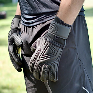 Renegade GK Fury Nightfall Goalie Gloves with Pro-Tek Fingersaves | 4mm Giga Grip & 4mm Duratek | Black Goalkeeping Gloves (Size 9, Youth-Adult, Roll Cut, Level 4)