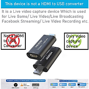 HDMI Video Capture Card, Upgraded 1080p 60fps Capture Card, Cam Link Card Audio Capture Adapter HDMI to USB 2.0 for Gaming, Live Broadcasting, Nintendo Switch, PS3/4, Xbox