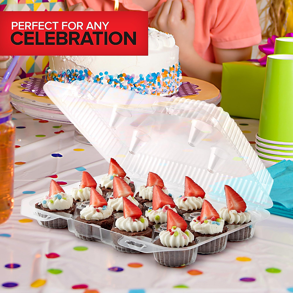 Stock Your Home Mini Plastic Cupcake Containers Disposable (40 Count) 12-Compartment Container with Connected Dome Lid Clear, BPA Free, For Small or Mini Sized Cupcakes