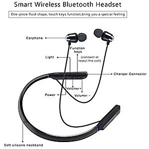 QT S Bluetooth Neckband Headphones HD Stereo V5.0 Wireless Neckband Headset Noise Cancelling Sweat/Waterproof Sports Earphones for Gym Workout Travel Business Earbuds Playtime 15 Hours