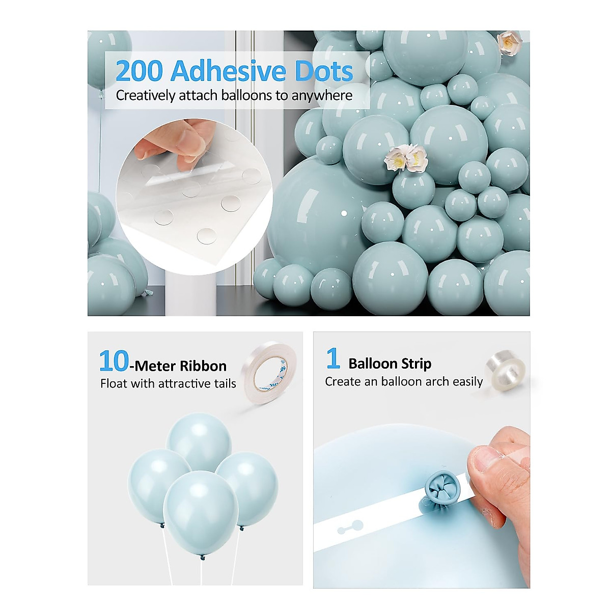 TIPKITS 140 pcs Dusty Blue Balloons, Fog Blue Balloon Garland Arch 18/12/10/5 In, Latex Haze Blue Balloons Party Decorations for Birthday Baby Shower Graduation Gender Reveal