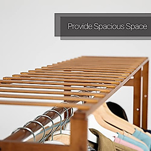 MoNiBloom Bamboo Garment Rack with Shelves 6 Tier Closet Coat Storage Organizer Clothes Hanging Rack with Pants Rack & Hooks for Bedroom, Living room, Office, Mudroom, Brown