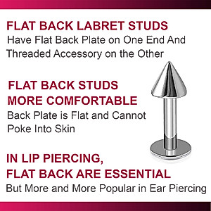 bodyjewellery 6pcs 16g Labret Lip Stud Monroe Cartilage Tragus Helix Earring Snake Bites Conch Medusa Spider Bites Piercing Spike - 6mm