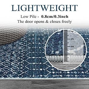 Lahome Moroccan Indoor Rugs for Entryway - 2x3 Area Rug Non-Slip Backing Washable Inside Door Mats Low-Profile Throw Soft Rugs for Bathroom, Geometric Print Distressed Blue Rug for Kitchen Bedside