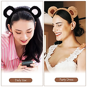 FRCOLOR Fluffy Headband 2 Pcs Bear Ears Headbands Cartoon Fluffy Bear Costume Headbands Animal Hairbands Halloween Christmas Cosplay Headdress Props for Party Creative Plush Headband