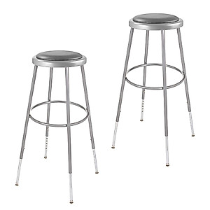 OEF Furnishings (2 Pack) Height Adjustable Grey Vinyl Padded Stool, 31-38" High