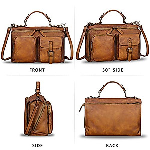 Genuine Leather Messenger Bags Satchel for Women Handmade Vintage Top Handle Crossbody Handbag Purse (Brown)