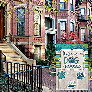Dog Garden Flag Welcome to Dog House Cute Striped Vertical Burlap Double Sided Outdoor Decor Yard Lawn Home Decoration 12.5 x 18 Inch