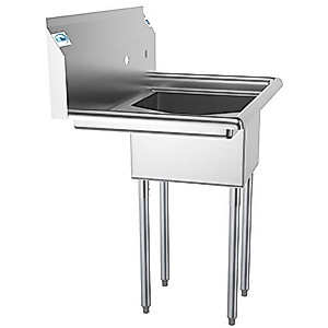 KoolMore 1 Compartment Stainless Steel Commercial Kitchen Prep & Utility Sink with Drainboard - Bowl Size 12" x 16" x 10"