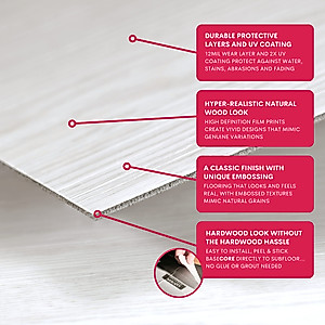 LUCiDA SURFACES Luxury Vinyl Flooring Tiles | Peel and Stick Floor Tile for DIY Installation | 12 Wood Look Planks | Cotton | BaseCore | 18 Sq. Feet