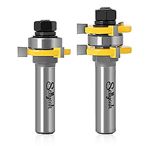 Tongue and Groove Router Bit Set 1/4 shank, SellyOak Tongue Groove Router Bit, 3 Teeth Adjustable T Shape for Doors, Drawers, Shelves & More