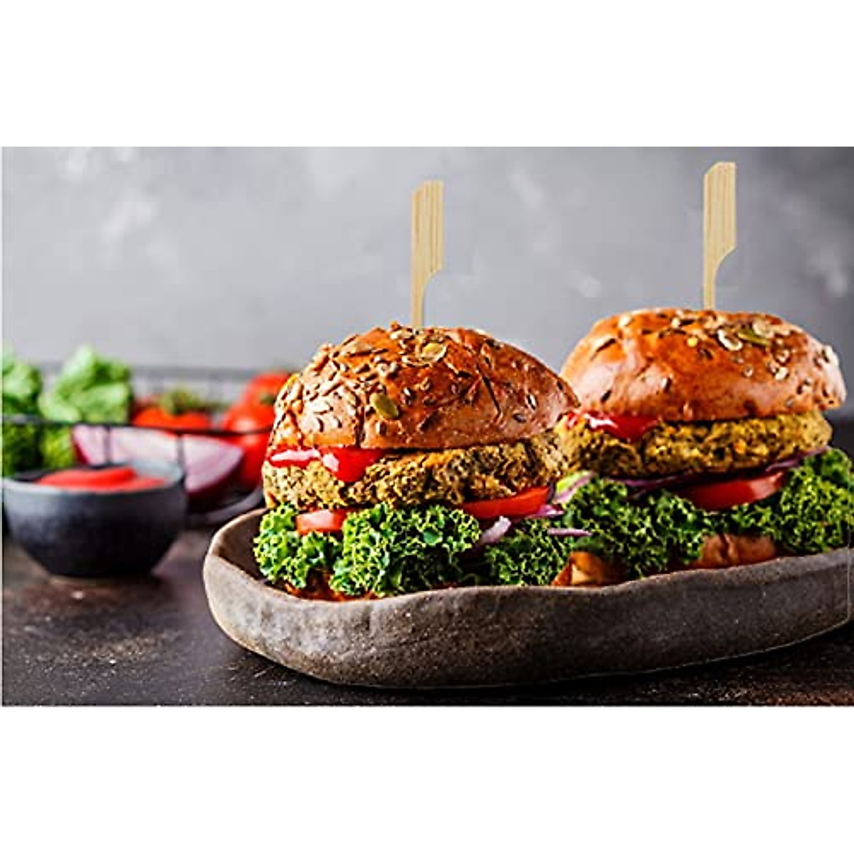 4” inch 100Pcs Bamboo Wood Paddle Picks Skewers Toothpicks for Cocktail，Appetizers, Fruit，Sandwich， Snacks, Package of Wooden Paddle Pick Skewer, Party Forks (100)