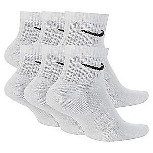 Nike Everyday Cushion Ankle Training Socks (6 Pair), Men's & Women's Ankle Socks with Sweat-Wicking Technology, White/Black, M