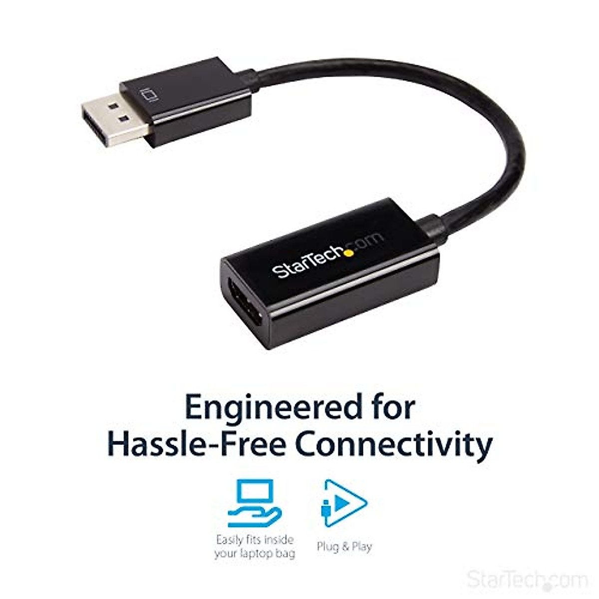 StarTech.com DisplayPort to HDMI Adapter - 4K 30Hz Active DisplayPort to HDMI Video Converter - DP to HDMI Monitor/TV/Display Cable Adapter Dongle - Ultra HD DP 1.2 to HDMI 1.4 Adapter (DP2HD4KS)