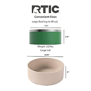 RTIC 3-in-1 Dog Bowl Food and Water Dish for Large Dogs and Small Dogs, Double-Walled Stainless Steel Metal, Portable, Non-Slip, Indoor and Outdoor, Large, Fairway & Beach