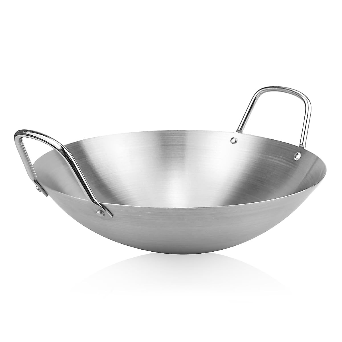 LNQ LUNIQI Stainless Steel Wok Round Bottom Chinese Wok with Double Handle Professional Grade Wok for Home Restaurant Kitchen (26cm/10.2 Inch)