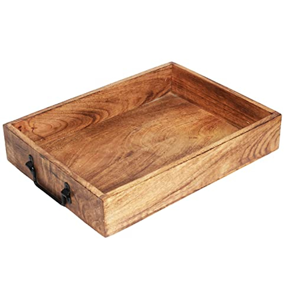 Wooden Decorative Serving Tray with Metal Handles | Wood Trays for Breakfast in Bed, Lunch, Dinner, Appetizers, Patio, Ottoman, Coffee Table, Party (15" X 11" x 2.75")