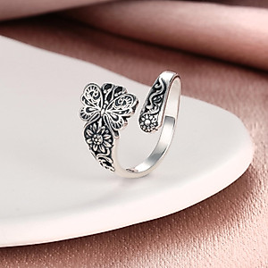oGoodsunj Sterling Silver Butterfly Spoon Ring: Women Vintage Victorian Style Antique Flower Thumb Rings Jewelry Gifts for Mom Grandma (Butterfly Shape, 7# 8# 9#)