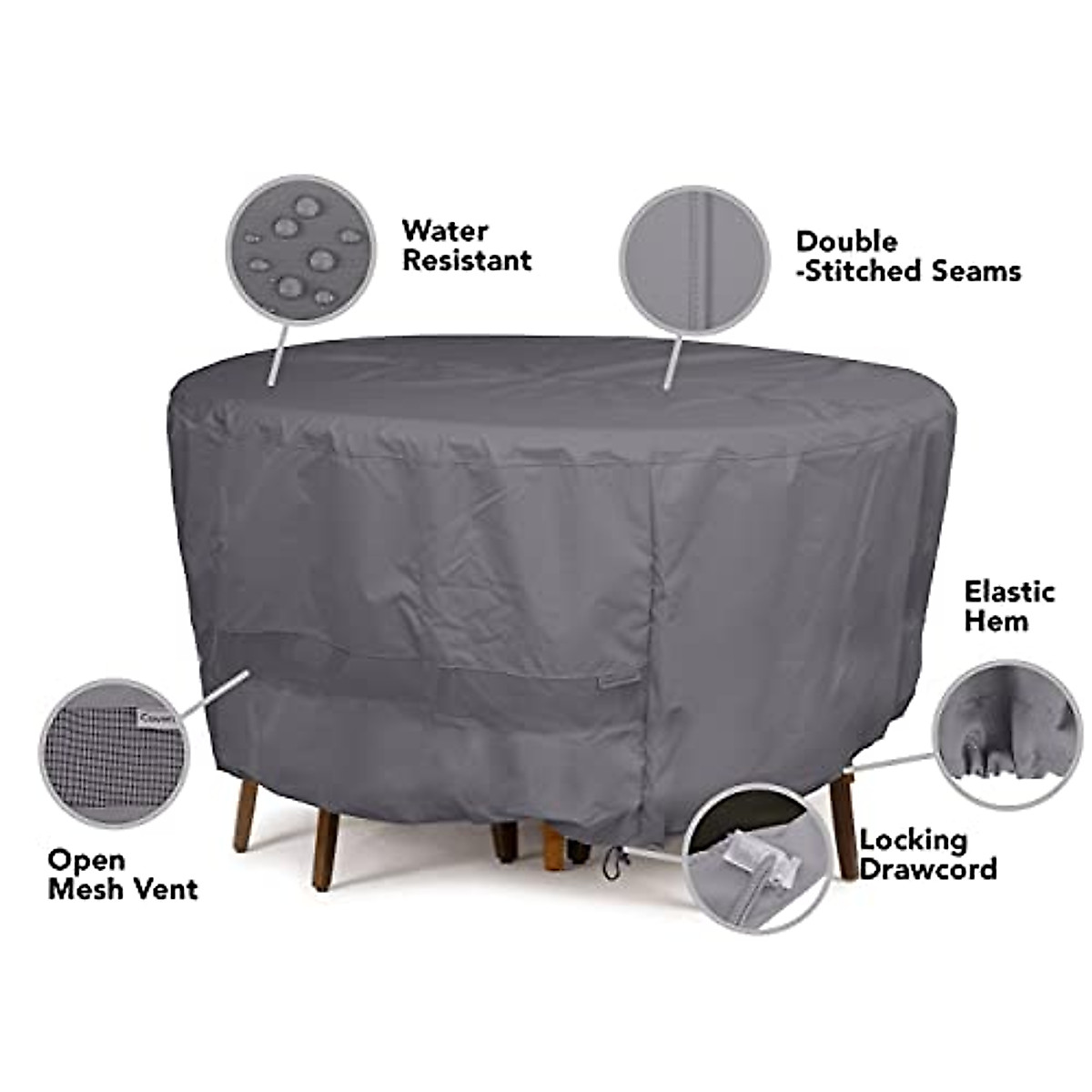Covermates Round Firepit Cover – Water-Resistant Polyester, Mesh Ventilation, Fire Pit Covers-Charcoal