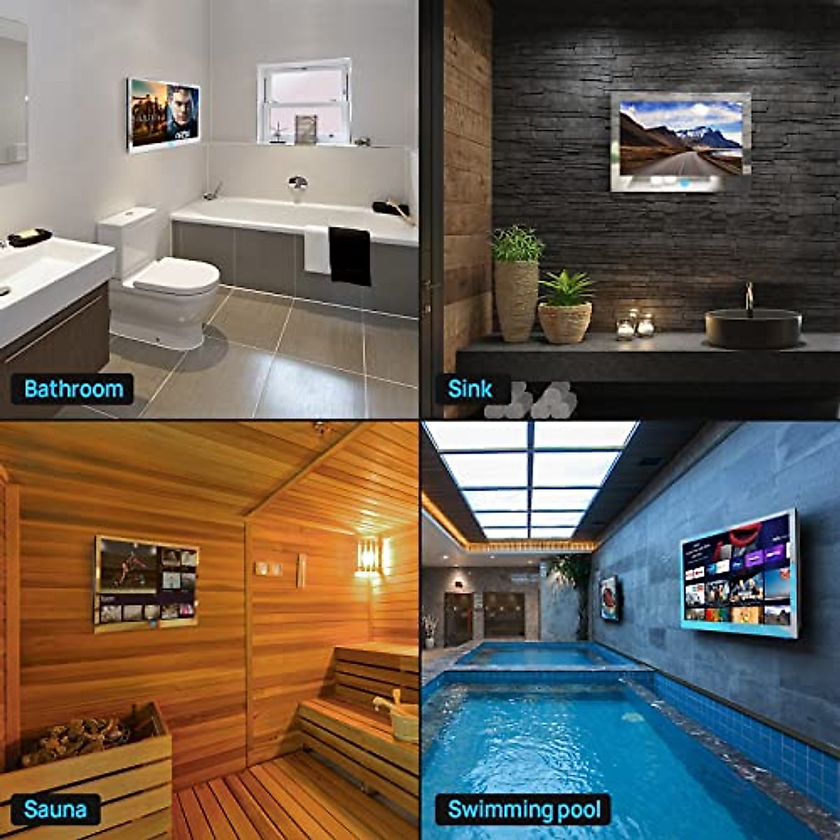 【H2 Chip Android 11.0 System & 500 cd/㎡ High-Brightness 2023 Model】Haocrown 21.5-Inch Touchscreen Bathroom TV IP66 Waterproof Smart Mirror TV 1080P LED TV Built-in ATSC Tuner Wi-Fi Bluetooth(8GB+64GB)