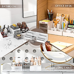 Makeup Organizer, Large Capacity with Drawers for Vanity, Makeup Brush, Nail Polish and Beauty Supplies White/Clear