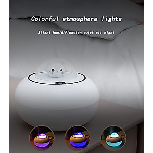 400ML household humidifier, night light cold fog humidifier, automatic timing off, automatic shutdown without water, whisper silent air humidifier, cute kitten, plant, office (Purple)