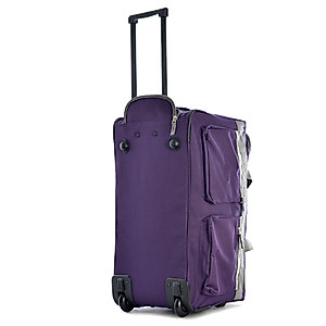 Olympia 8 Pocket Large Rolling Duffle Bag, Garment Duffle Bag, Checked Luggage on Wheels with 26 Inch Push Button Retractable Handle, Dark Lavender