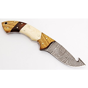 W Trading Custom hand made damascus steel blade gorgeous hunting knife with leather pouch. (2733) skinning knives for men best gift
