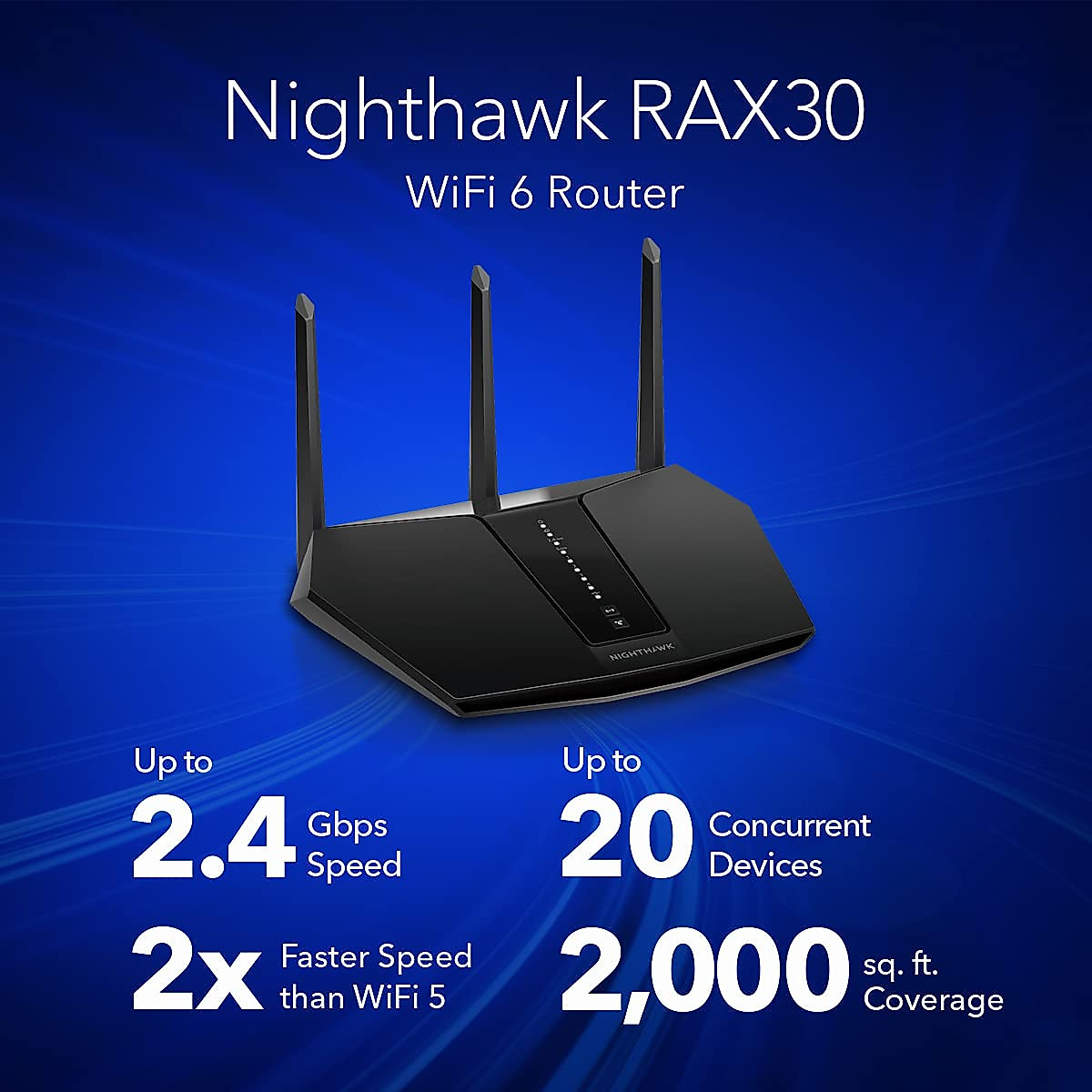 NETGEAR Nighthawk WiFi 6 Router (RAX30) 5-Stream Dual-Band Gigabit Router, AX2400 Wireless Speed (Up to 2.4 Gbps), Coverage Up to 2,000 sq.ft. and 20 Devices (Renewed)