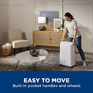 GE 11,000 BTU Portable Air Conditioner for Medium Rooms up to 450 sq ft. (7,800 BTU SACC), 3-in-1 with Dehumidify, Fan and Auto Evaporation, Included Window Installation Kit