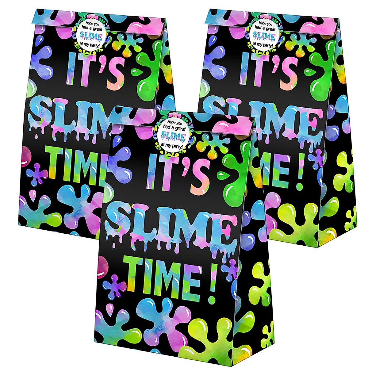 Slime Goodie Bags-24 Pcs Slime Party Favors Candy Bags with Stickers, Slime Goody Gift Treat Bags Slime Themed Birthday Party Supplies