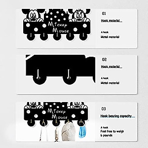 Mickey Mouse Disney Key Hooks,Door Hooks Self-Adhesive Key Holder for Wall Entryway, Kitchen,5 Hook Black Heavty Duty 6lb (Mickey Mouse)