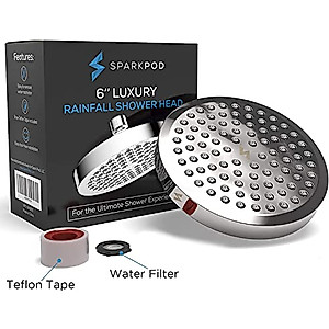 SparkPod Chrome High-Pressure Rain Shower Head + Matching 9" Shower Arm with Flange - 1-min Installation