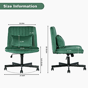 Criss Cross Chair, Office Chair Cross Legged with Wheels, Armless Office Chair, Velvet Desk Chairs with Wheels for Home Office, Meditation, Makeup (Velvet Green)