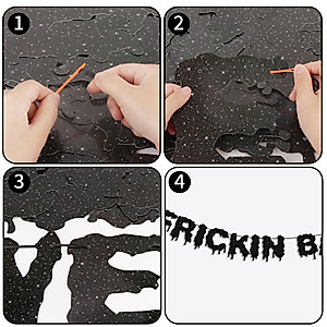 Black Glitter It's Frickin Bats I Love Halloween Banner, Halloween Garland Banner for Halloween Theme Party Decorations, Halloween Party Supplies, Home Mantel Wall Window Decor, Haunted House Decor