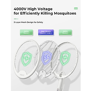 YISSVIC Electric Fly Swatter 4000V Bug Zapper Fly Racket Dual Modes Foldable USB Rechargeable with Bright LED Lights R6 (ABS)