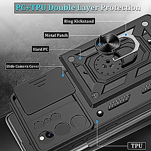 Compatible with Samsung Galaxy S21 Ultra case,S21 Ultra Case with HD Screen Protector with Slide Camera Cover, 360°Rotation Ring Kickstand [Military Grade] Case for Galaxy S21 Ultra,Black