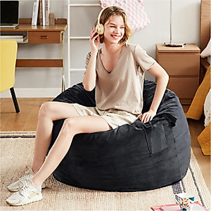 Codi Bean Bag Chair with Filler Included for College Students, 3 FT Comfy Beanbag Chairs for Adults - Machine Washable, Black, 3ft