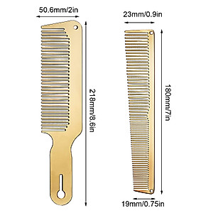 2 Pieces Metal Comb Set Metal Barber Comb Stainless Steel Blending Comb Fine Styling Cutting Comb Flat Top Clipper Comb Metal Detangling Comb for Men Women Salon, 2 Styles (Gold)