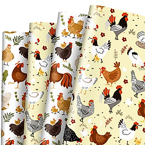JarThenaAMCS 8 Sheet Farm Animal Wrapping Paper -Not Roll- Chicken Gift Wrap Paper Folded Flat Art Paper for DIY Crafts Baby Shower Birthday Party Supplies, 19.7 x 27.6 Inch