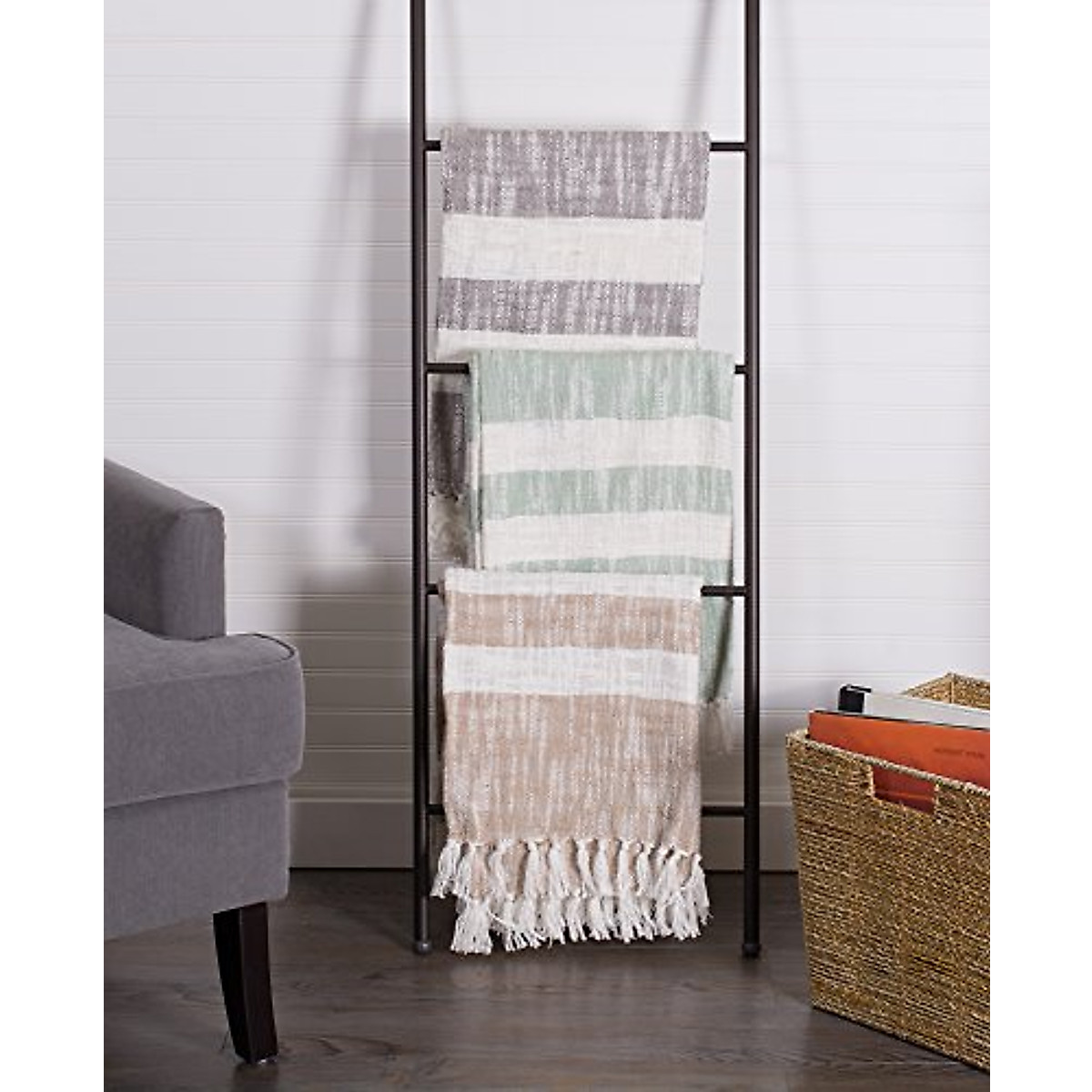 DII Mid-Century Modern Slub Stripe Woven Throw, Mint, 50x60