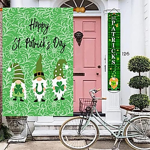 Surfapans Happy St Patricks Day House Flag 28x40 Inch Double Sided Outside Burlap Gnome Green Shamrock Clover Large Outdoor Yard Flags Porch Home Farmhouse Decoration