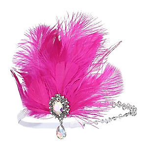 GENBREE 1920s Flapper Headpiece Rose Red Feather Headband Rhinestone Headbands Prom Party Hair Accessories for Women