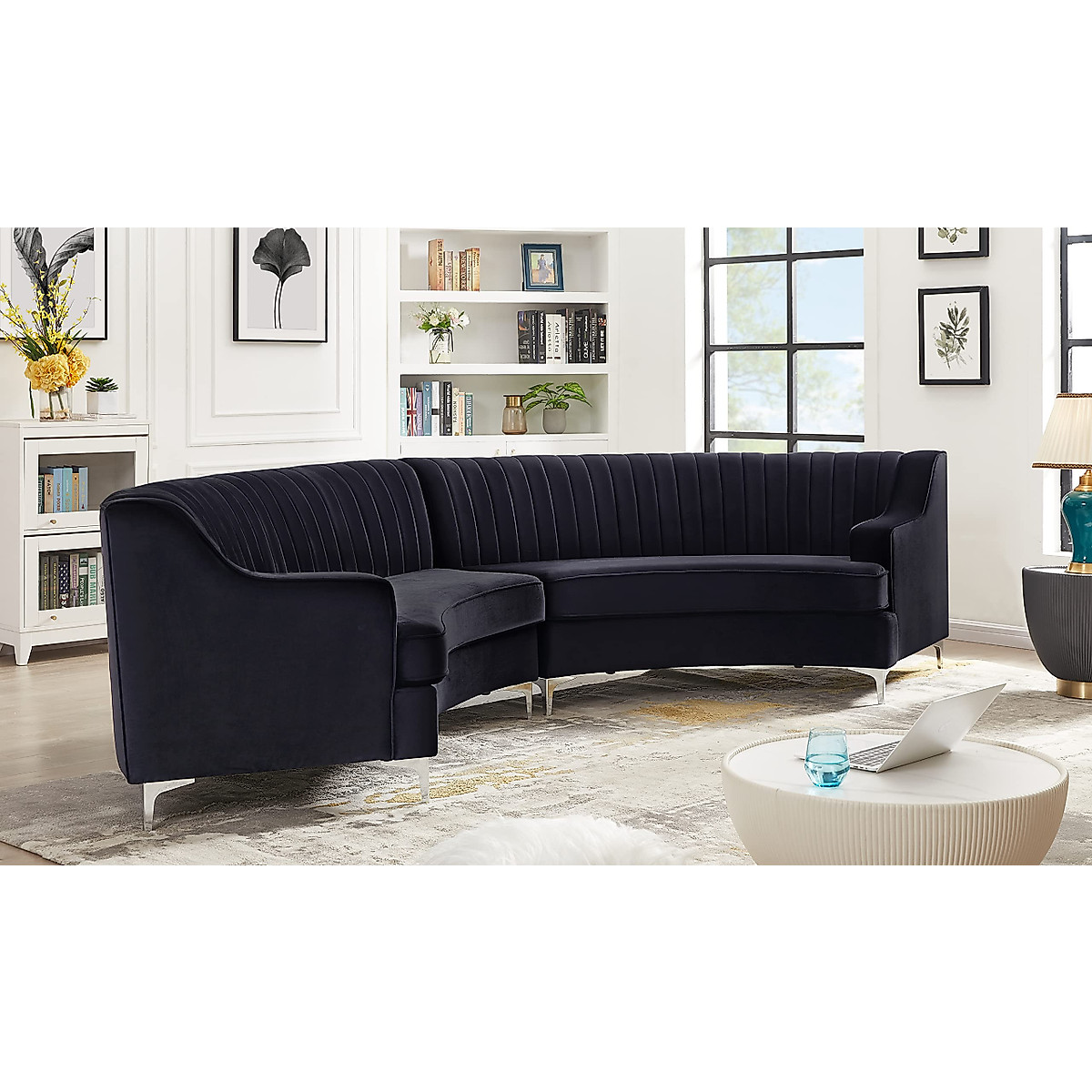 Eafurn 140.94" Symmetrical Curved Modular Sectional Sofa, 6 Seaters Oversized Semi Circular Couch with Metal Legs and Pillows, Modern Tufted Corner Sofa&Couch for Living Room Apartment Big Places