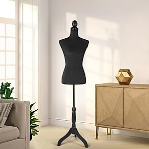 Dress Form Mannequin Torso, Female Sewing Bust Manikin Body, Pinnable Dressmaker Form with Stand for Display, Clothing Design, Black