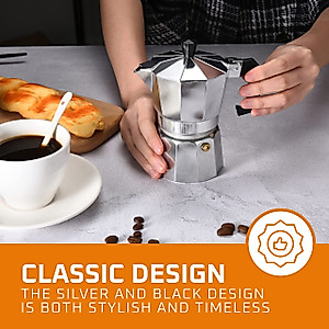 Bruntmor Espresso Coffee Maker - Manual Espresso Coffee Machine - Portable Coffee Brewer, Moka Pot, Coffee Percolator - Stovetop Coffee Maker for Espresso, Coffee or Cappuccino - Small Coffee Pot