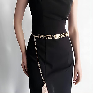 Women Metal Waist Chain Belt - Fashion Thick Body Chain Belt Gold and Silver - Dress Coat Chain Belt (waist chain gold)