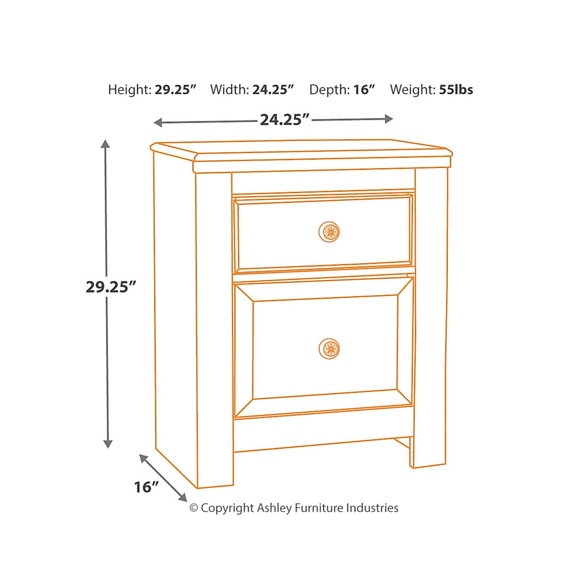 Signature Design by Ashley Paxberry Boho 2 Drawer Nightstand with 2 Slim-Profile USB Charging Ports, 29.21" Tall, Whitewash