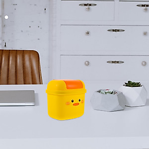 DEARMAMY Small Trash Bin Mini Trash Can with Lid Desktop Ducks Shaped Waste Basket Mini Garbage Can Kawaii Trash Bins for Home Desk Office Kitchen Recycling Trash Container